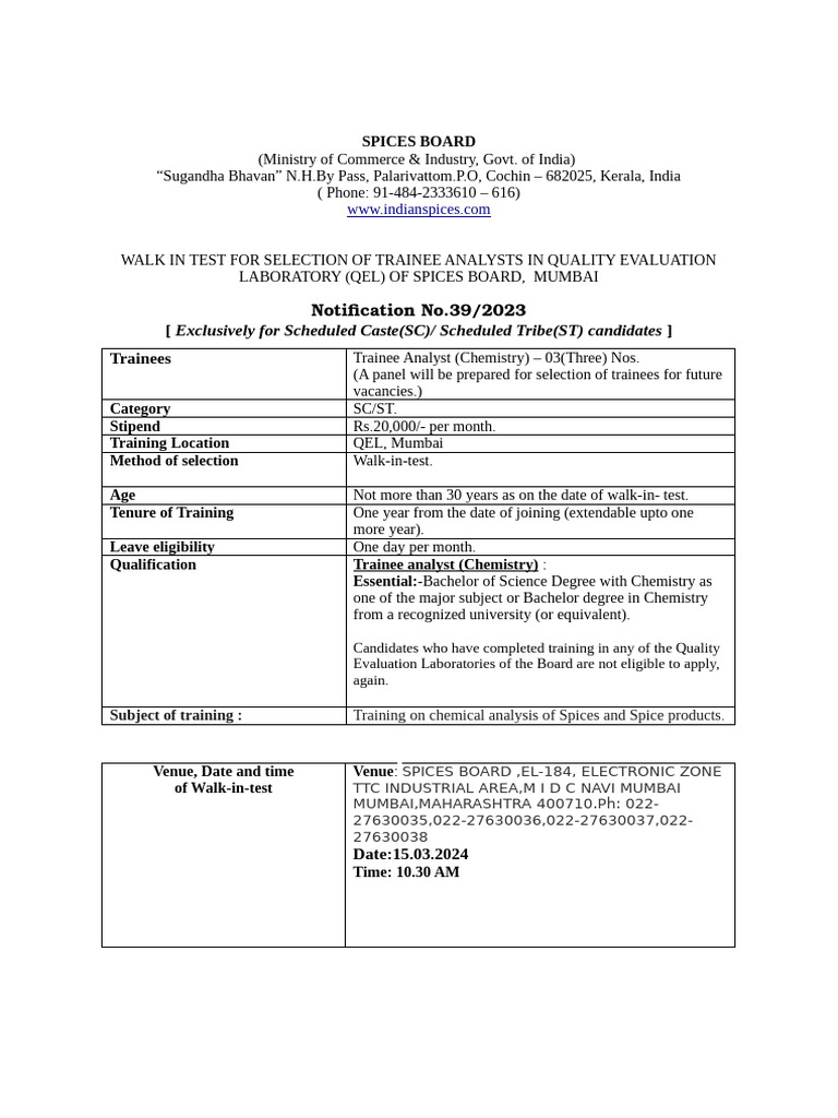 Notification For TA Chemistry-Mumbai132024 | PDF