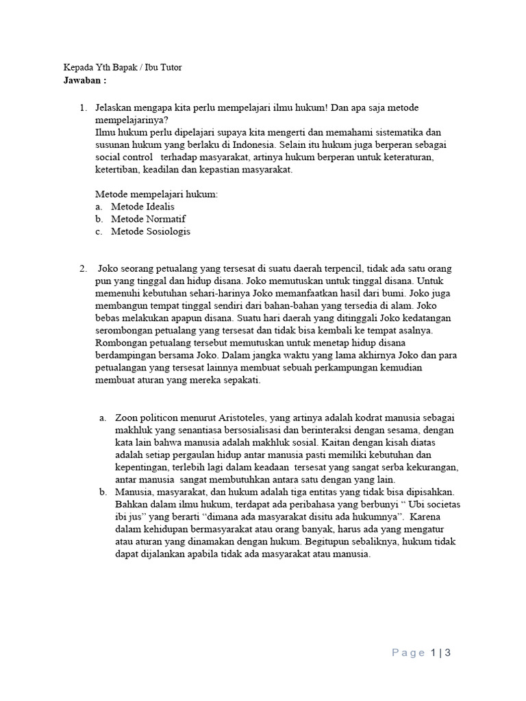 Jawaban:: Kepada Yth Bapak / Ibu Tutor | PDF