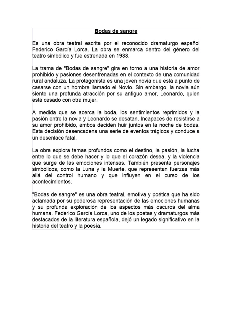 Bodas de Sangre | PDF | Tragedia | Federico García Lorca