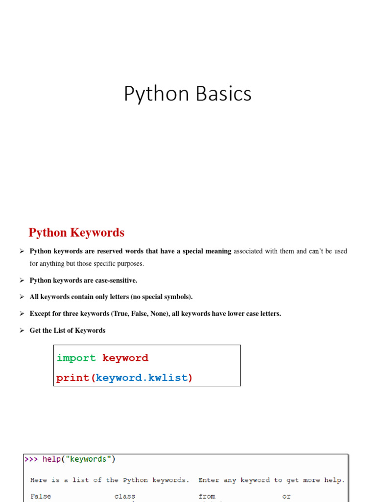Python Basics | PDF | Reserved Word | Integer (Computer Science) Python Basics | PDF | Reserved Word | Integer (Computer Science)