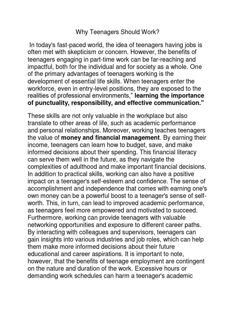 Why Teenagers Should Work? 2 | PDF | Adolescence | Employment