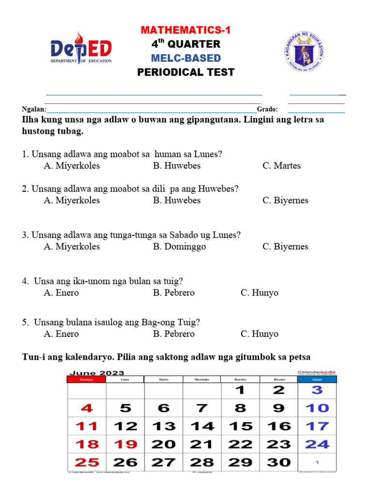 Math Periodical Test | PDF