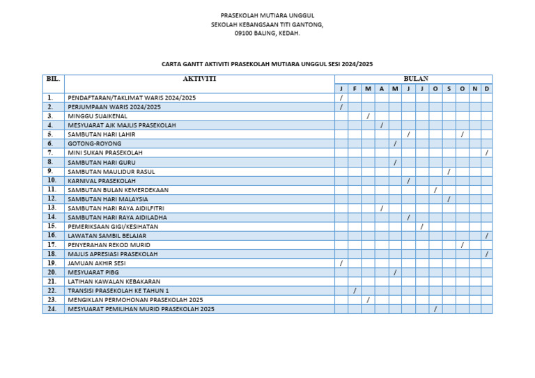 Takwim Prasekolah SKTG 2024 2025 | PDF