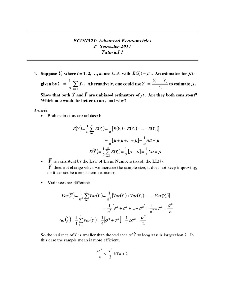 Econ321 2017 Tutorial 1 Pdf Coefficient Of Determination Estimator