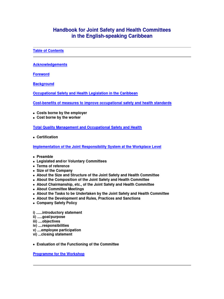 Handbook For Joint Safety and Health Committees | PDF | Occupational ...