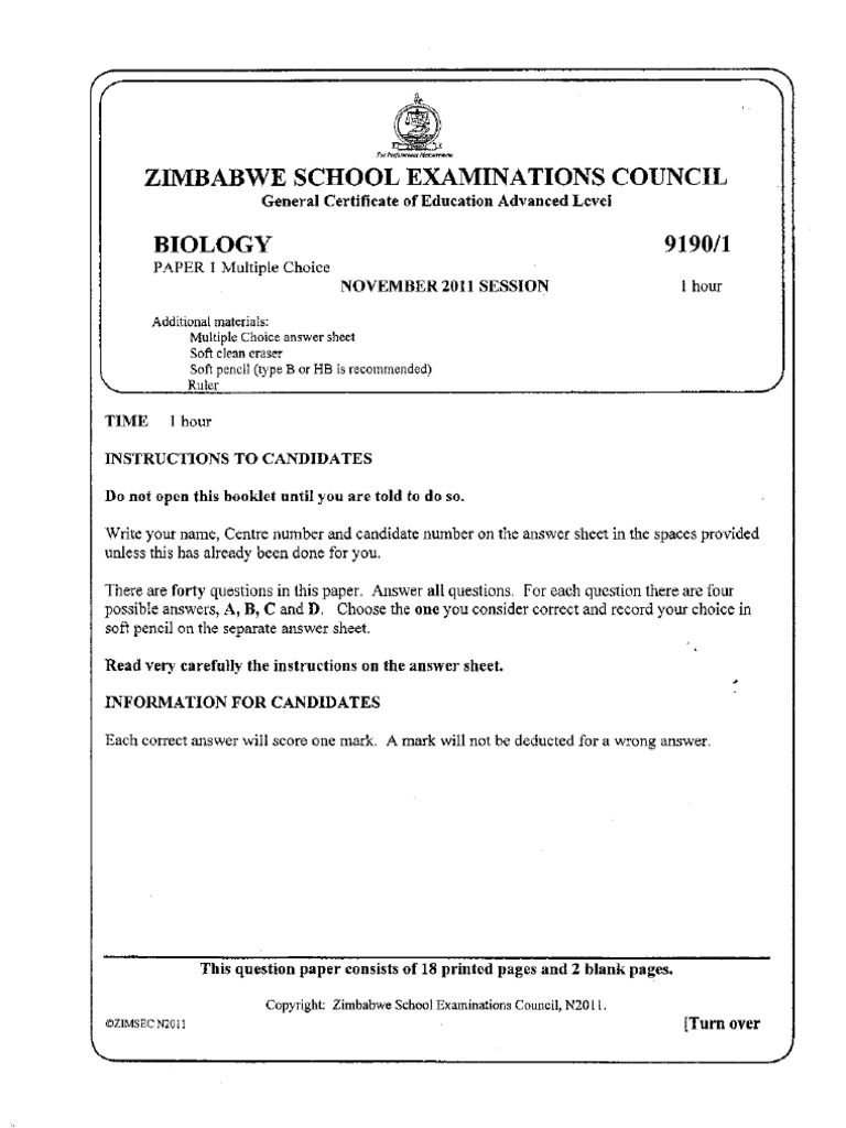 N2011 Bio1 | PDF | Cell (Biology) | Biology