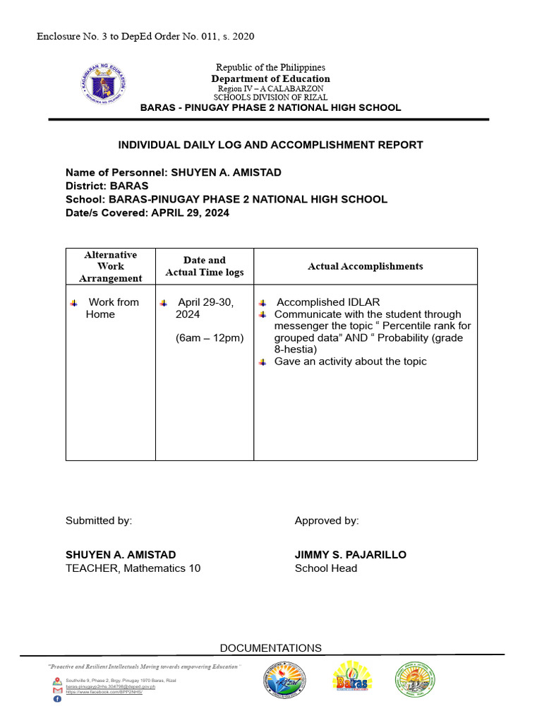 Individual Daily Log and Accomplishment Report | PDF