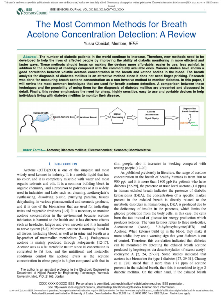 Breath Acetone Detection Methods for Diabetes | PDF | Gas ...