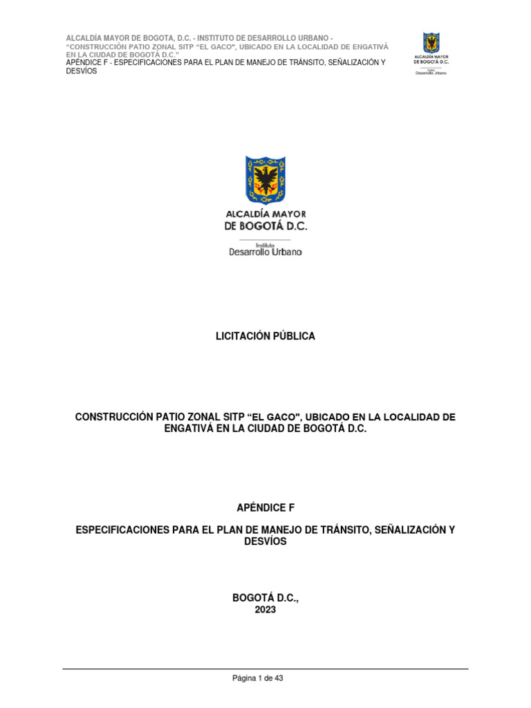 Apendice F - Especificaciones para El Plan de Manejo de Transito, Señalizacion y Desvios IDU-LP ...