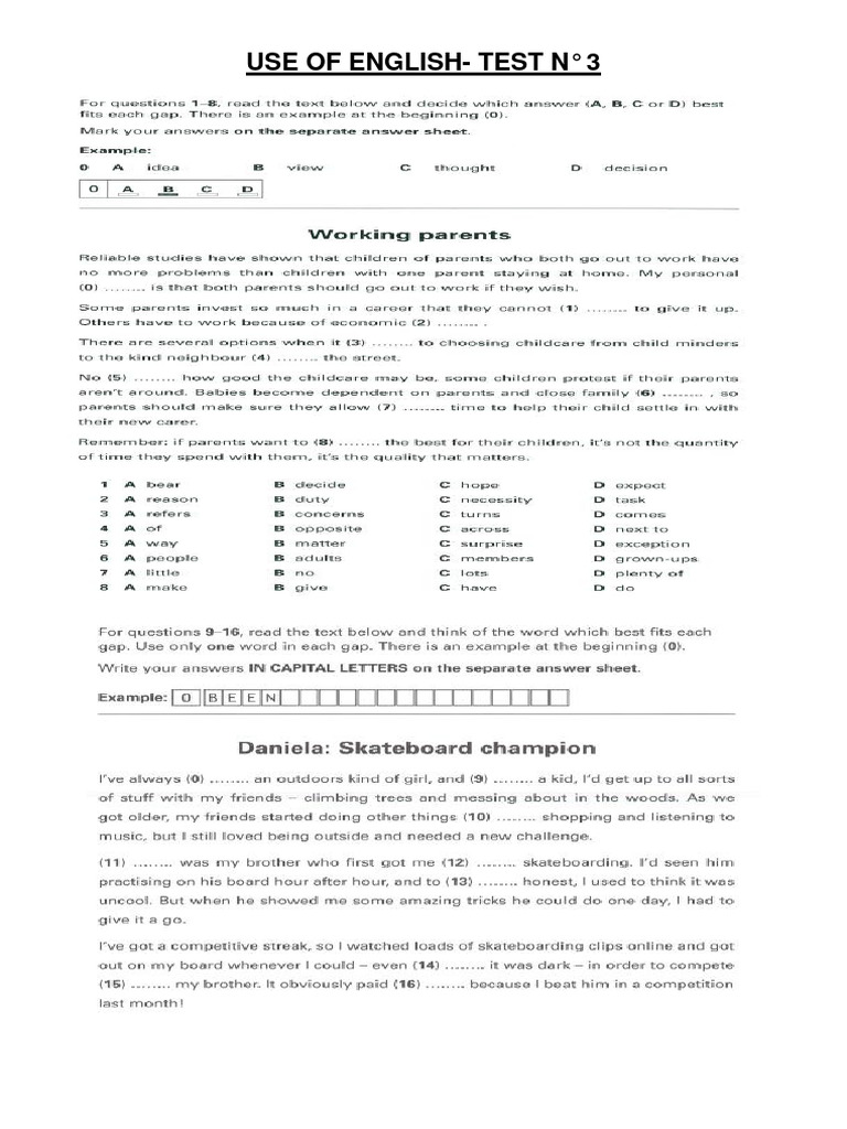Fce - Use of English - Test #3 - 2020 | PDF