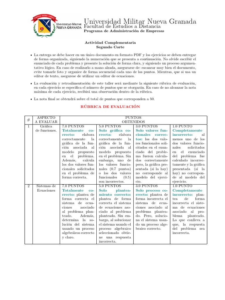 Actividad Complementaria - Corte #2 | PDF | Ecuaciones | Álgebra