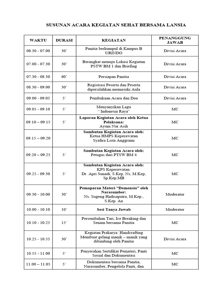 Acara Sehat Lansia: Edukasi & Aktivitas | PDF