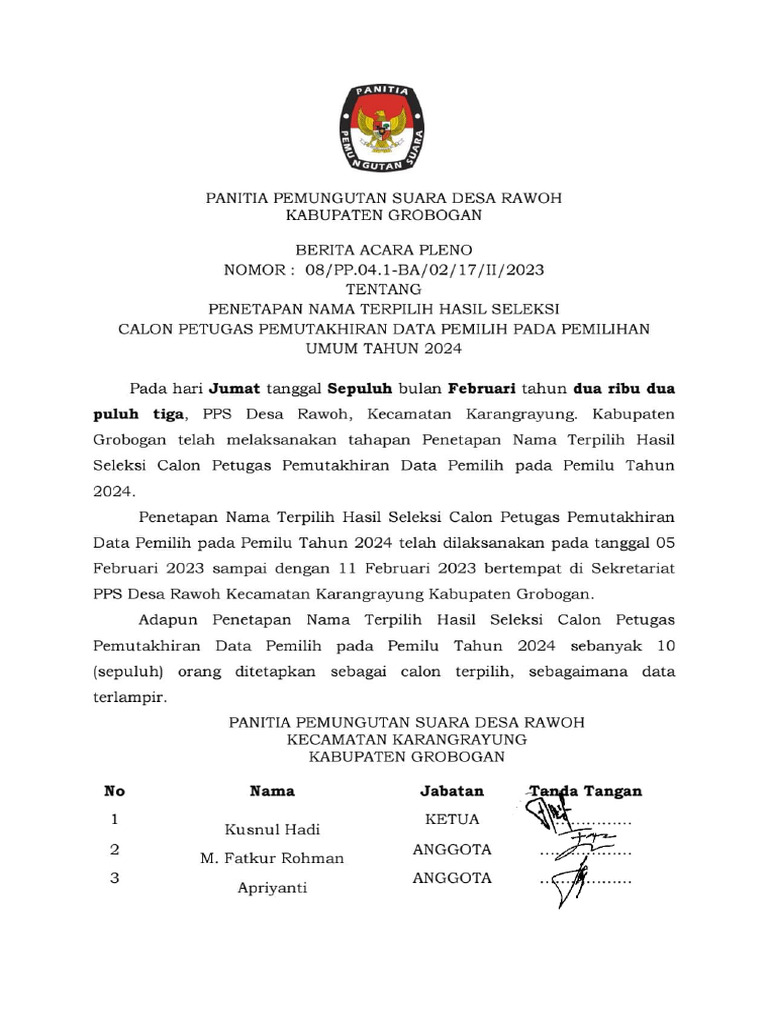 BA Penetapan Nama Terpilih PPDP | PDF