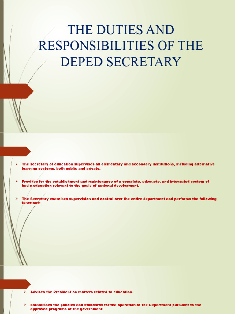 Duties and Responsibilities of Deped Secretary | PDF | Policy ...