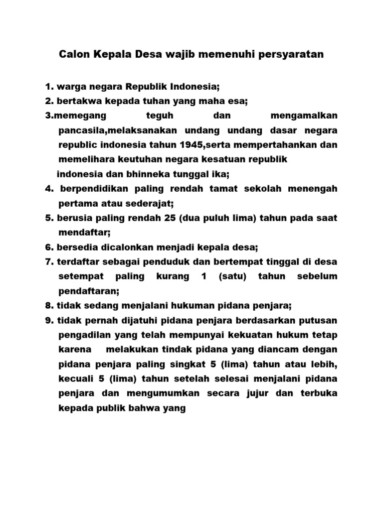 Syarat Calon Kepala Desa 2024 | PDF