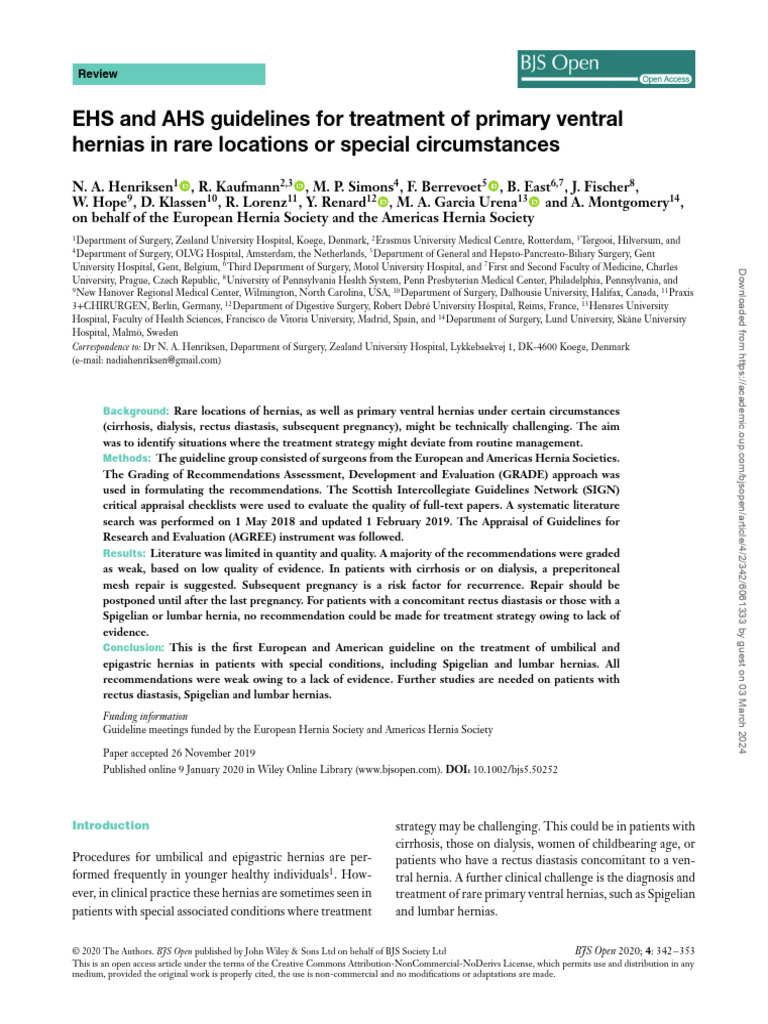 EHS and AHS Guidelines For Treatment of Primary Ventral | Download Free ...
