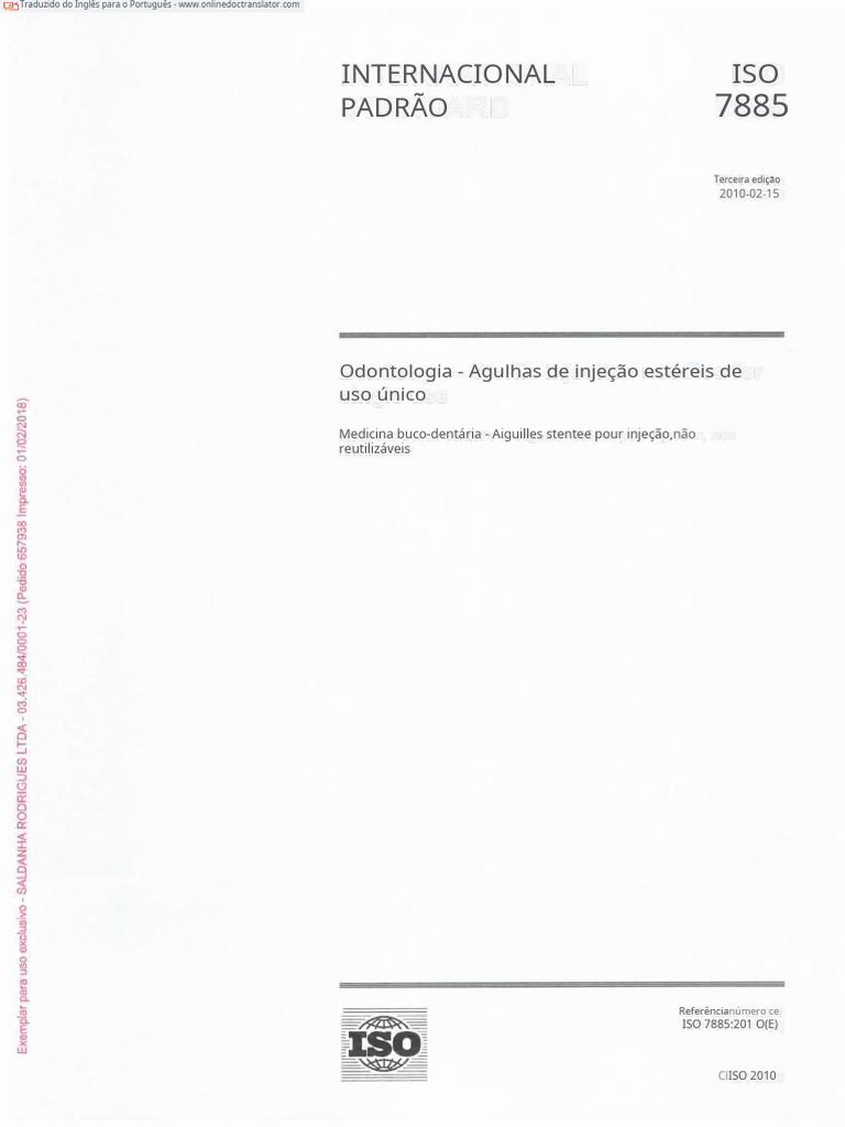 (2010) ISO - 7885 - INGLÊS - Odontologia - Agulhas de Injeção ...