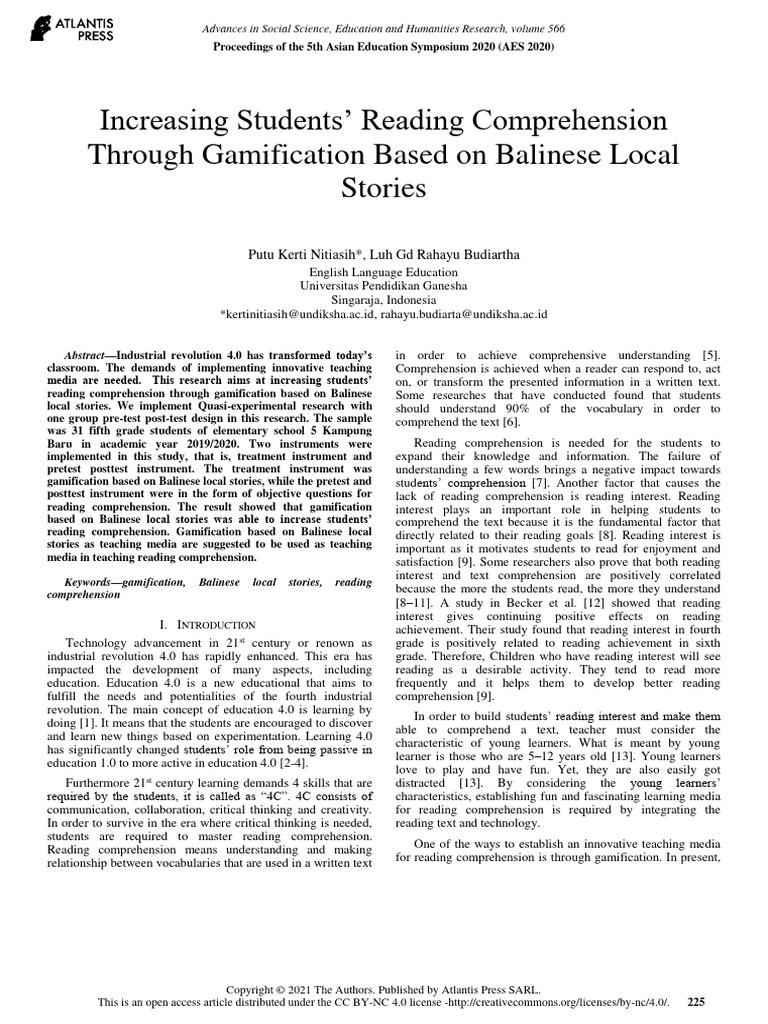 Increasing Students' Reading Comprehension Through Gamification Based ...