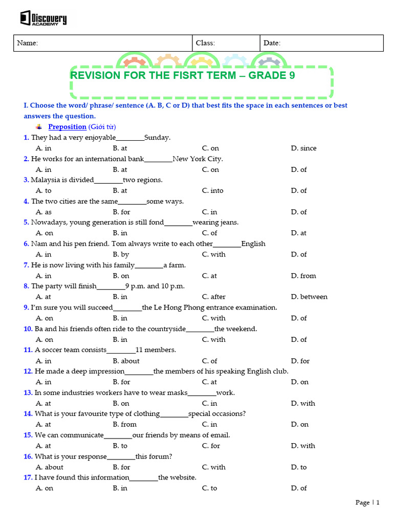ĐỀ CƯƠNG ÔN TẬP CHKI K9 (HS) | PDF | English Language | Foreign Language