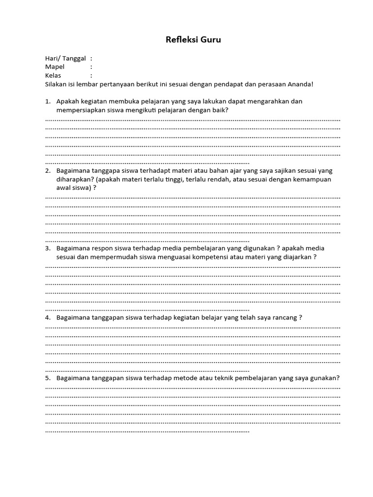 Lembar Refleksi Guru dan Siswa | PDF