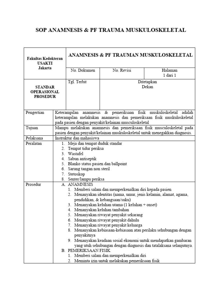 SOP Anamnesis Dan PF Trauma Muskuloskeletal | PDF