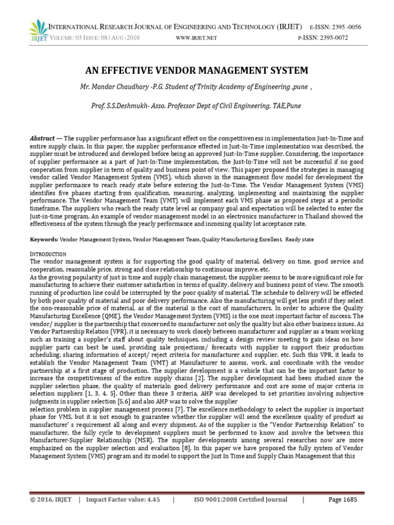 An Effective Vendor Management System | PDF | Procurement | Spearman's ...