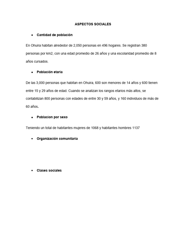 Aspecto social Ohuira | PDF | Educación de la primera infancia | Escuelas