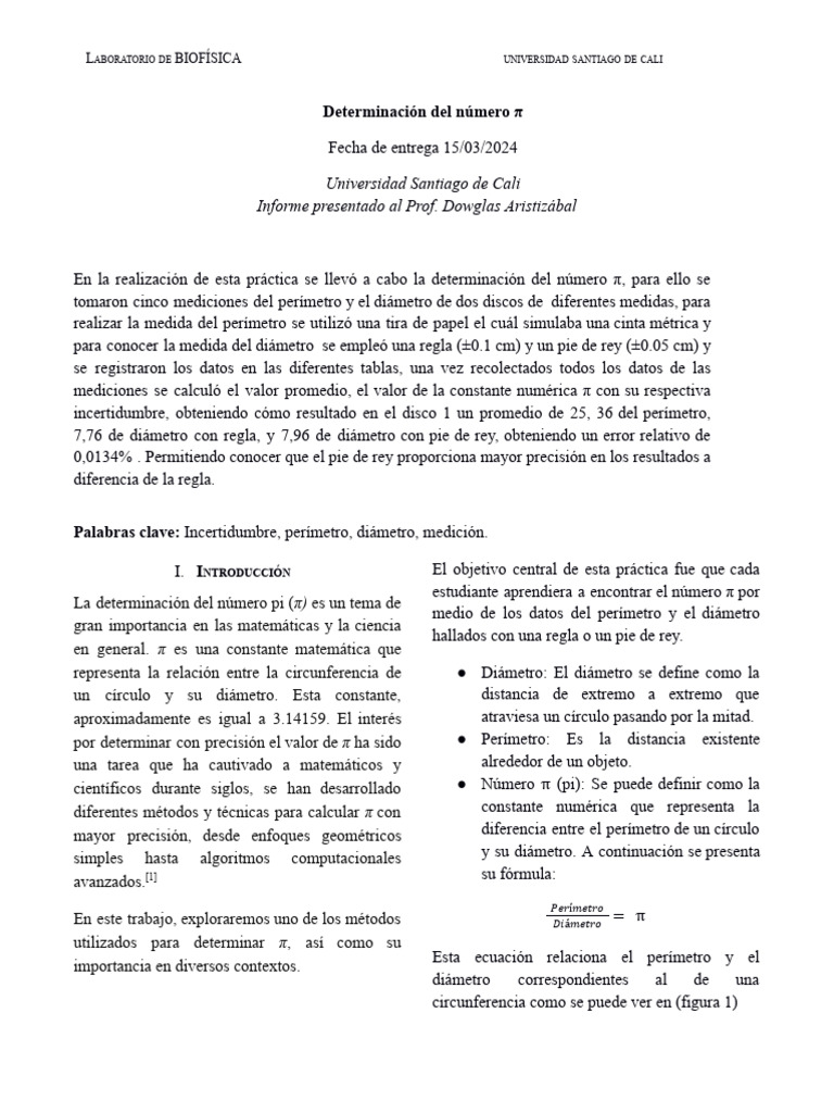 Determinación De Pi Docx Pdf Pi Medición