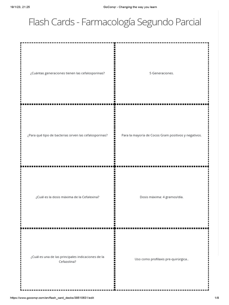 Flash Cards - Farmacología Segundo Parcial Jhanny Moreno | PDF ...