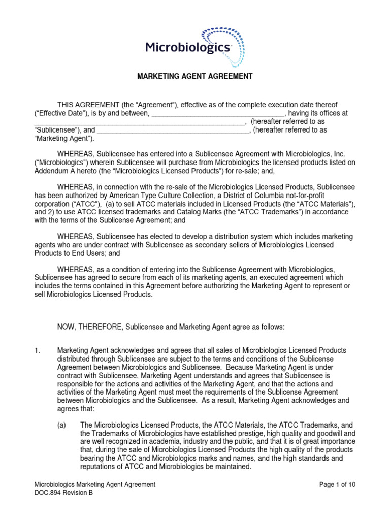 DOC.894 - Marketing Agent Agreement Revision B - Fillable | PDF ...