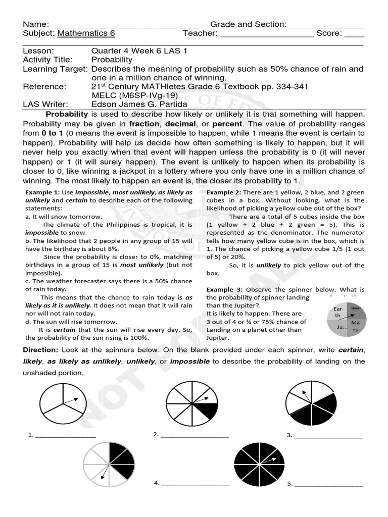 Math 6-Week 6-LAS1 - Final | PDF | Mathematics