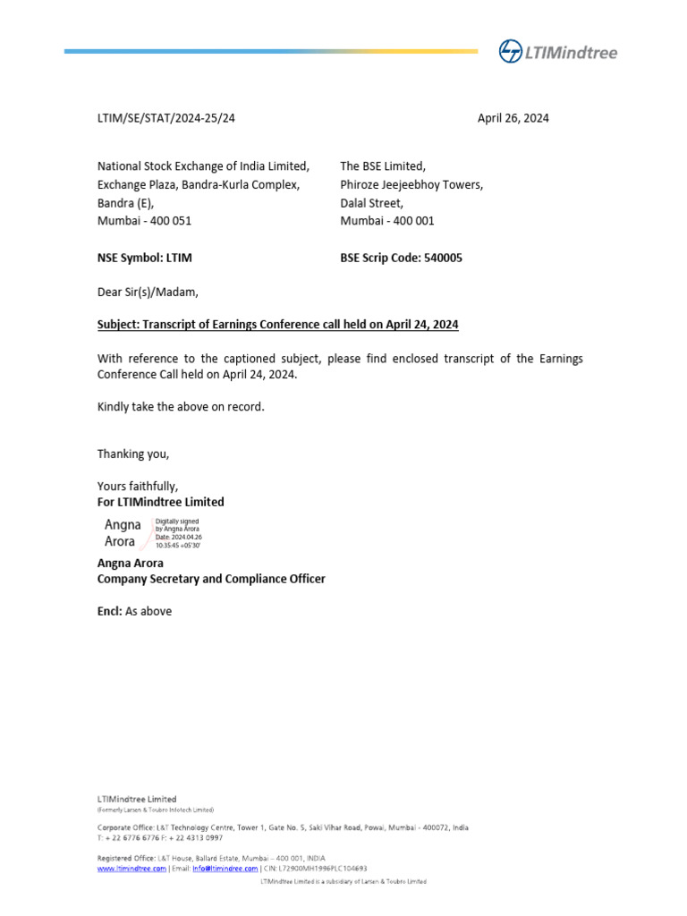 LTIMindtree Q4 FY24 Earnings Call Summary | PDF | Hedge (Finance ...