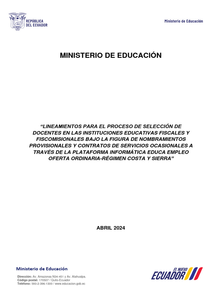 Lineamientos Educa Empleo Abril - 2024 | PDF | Ministerio (Departamento ...