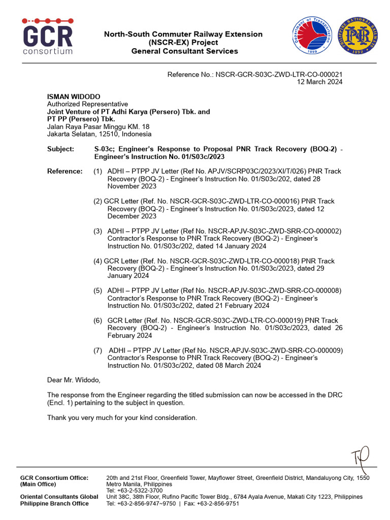 NSCR-EX Project: Engineer's Response S-03c | PDF | General Contractor ...