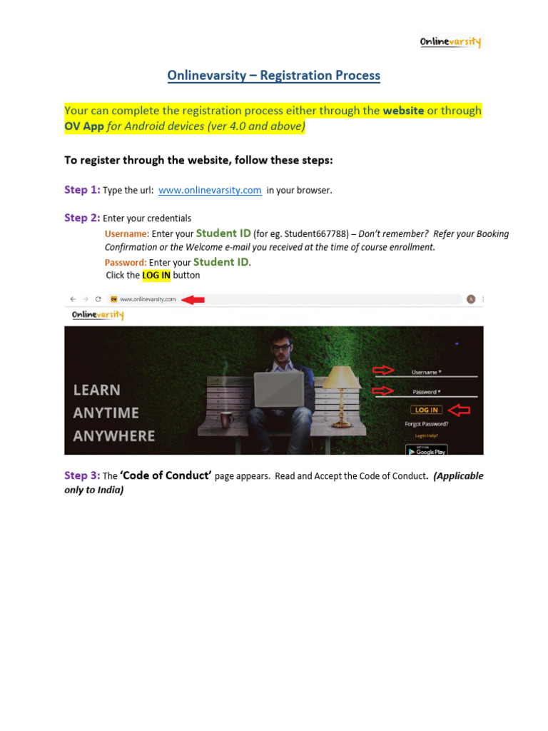 Onlinevarsity Registration Guide | PDF | Login | Mobile App