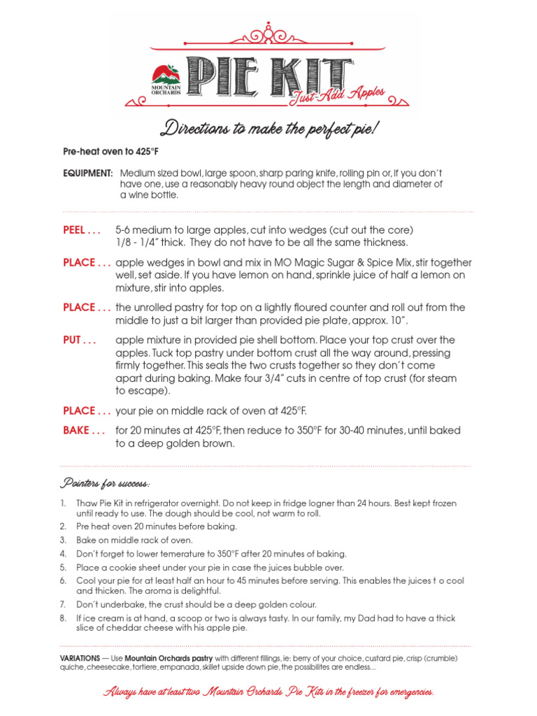 Pie-Kit-Directions-Download | PDF | Baking | Cuisine