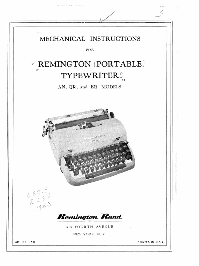 Mechanical Instructions Remington Portable Typewriters 1953 | PDF