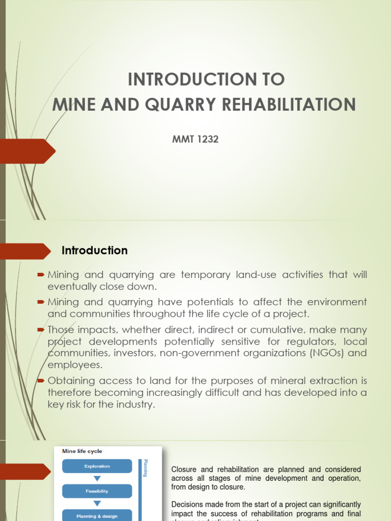 Mine and Quarry Rehabilitation Guide | PDF | Sustainability | Mining