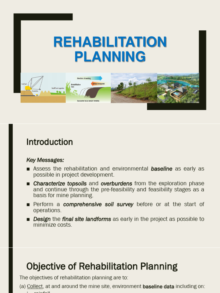 CHAPTER 3 - REHABILITATION PLANNING (25 Slides 1 Hour) | PDF | Mining ...