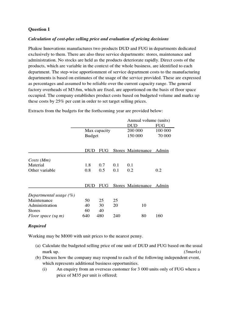 Questions On Pricing and ANSWERS On The Topic On Methods of Pricing ...