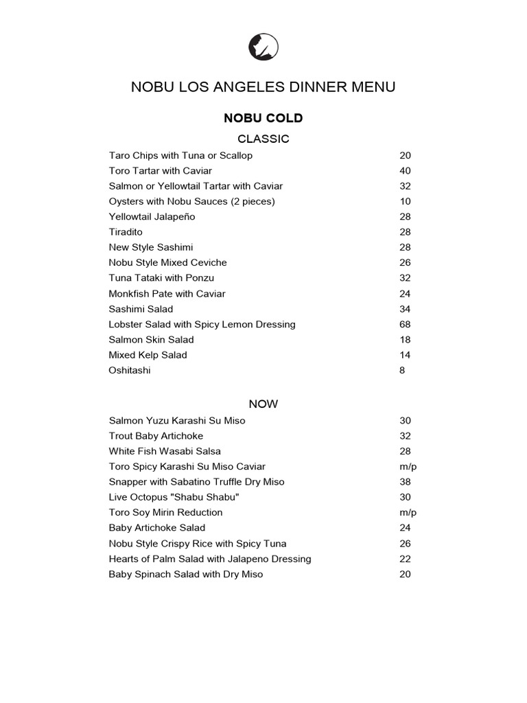 Nobu Los Angeles Dinner Menu-Web-ADA-V2 | PDF | Salad | Sauce