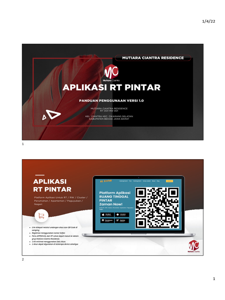 Panduan Penggunaan Aplikasi RT Pintar - V.01 | PDF