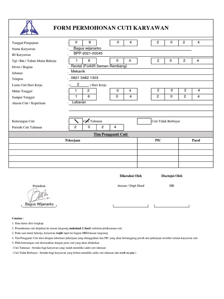 Formulir Pengajuan Cuti Manual | PDF