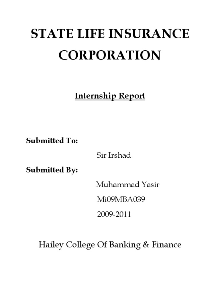 State Life Insurance Internship Report | PDF | Internal Control | Insurance
