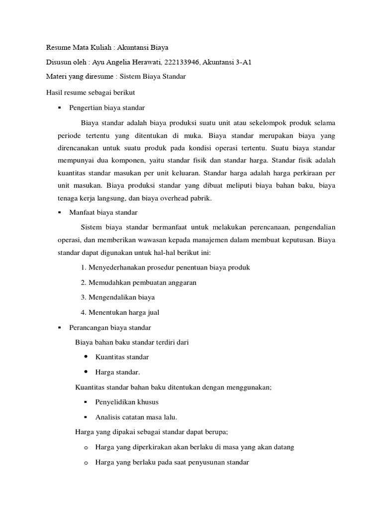 Ayu Angelia Herawati, 222133946, Akuntansi 3-A1, Akuntansi Biaya (Tugas Meresume Materi Sistem ...