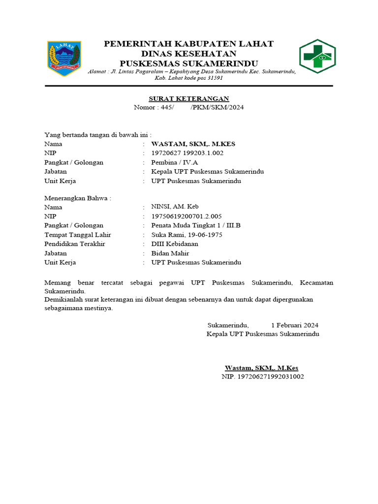 Surat Rekomendasi SIP BIDAN SKM | PDF