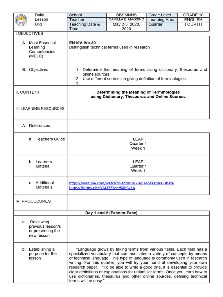 Giving Meaning To Terminologies Using Dictionary Thesaurus.... | PDF ...