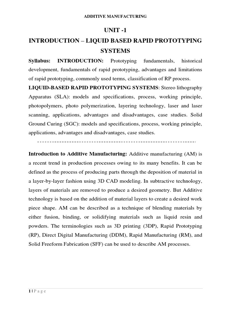 Addidtive Manufacturing Notes | PDF | 3 D Printing | Prototype