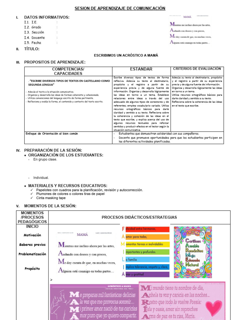 Escribimos Un Acrostico A Mamá | PDF | Aprendizaje | Experiencia