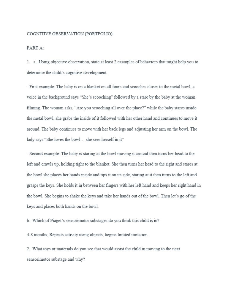 cognitive observation | PDF | Child Development | Behavioural Sciences